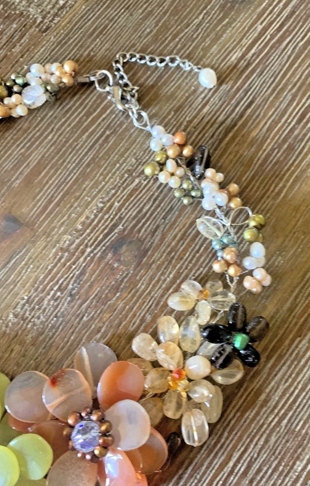 Anthropologie NWOT Hand Wired Gemstone Flowers Necklace Statement Piece ...