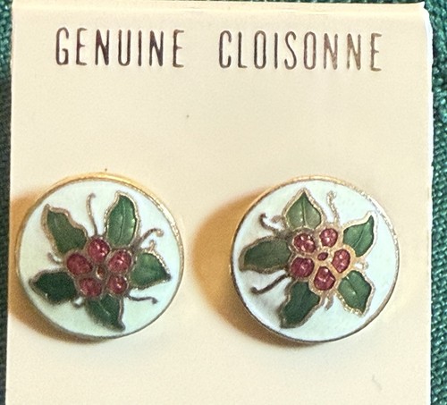 Vintage Small Cloisonne Floral Round Gold Tone Earrings | eBay UK