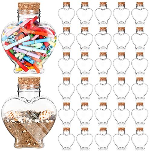 30 Pcs 5.5 oz Plastic Jar with Cork Lids Small Clear Plastic Wish Heart ...