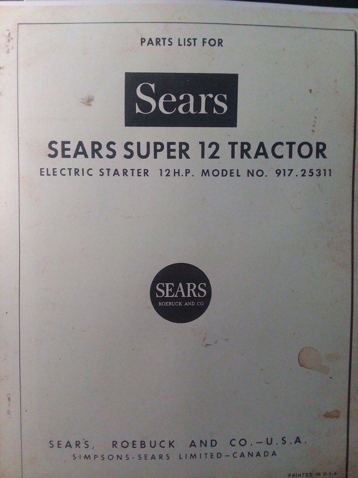 Sears Suburban SUPER 12 SS/12 Garden Tractor & Engine Owner, Parts ( 3 ...