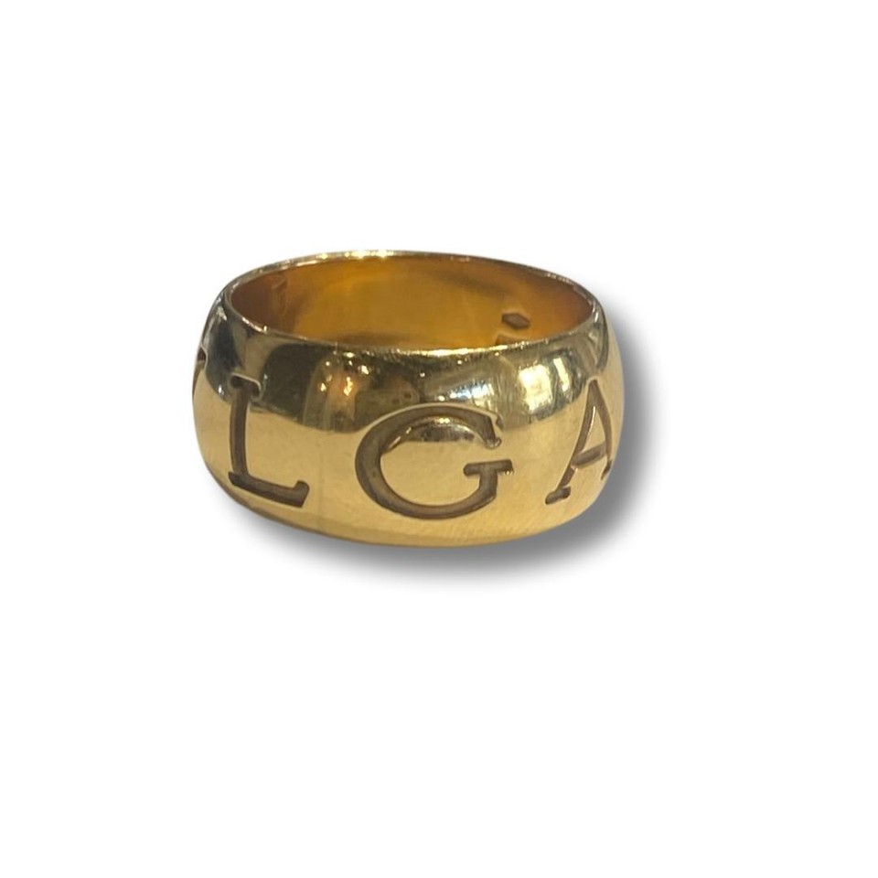 Bvlgari Signature Monologo Wide Band Ring in 18k Yellow Gold, Size 6.5 ...