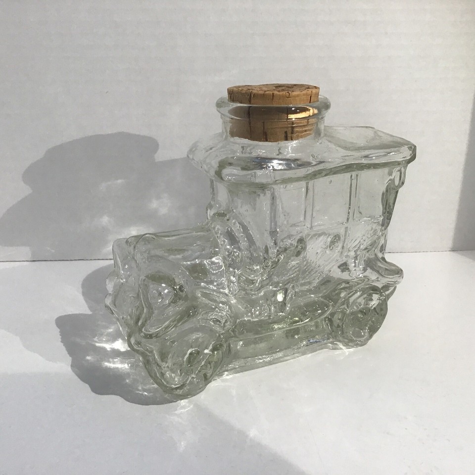 Vintage Clear Glass Antique Car Coin Bank With Cork VGC | eBay