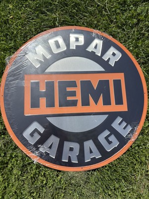Mopar Hemi Garage Aluminum Metal Round Sign 18” Workshop Tin Metal ...