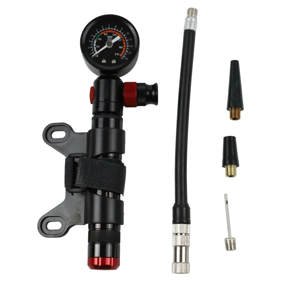 Compact Bicycle Tire Pump with Pressure Gauge and Multiple Nozzle ...