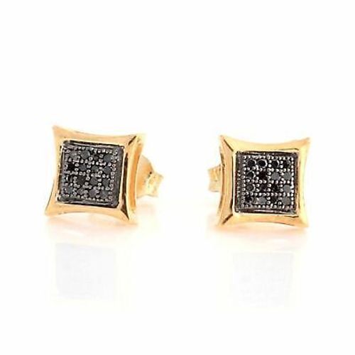 18K Gols Plated Sterling Black Diamond Stud Earrings W/ Screw Back Q179 | eBay