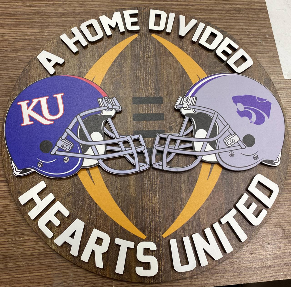 Custom Football Teams House Divided Hearts United 2 Layers Door Sign ...