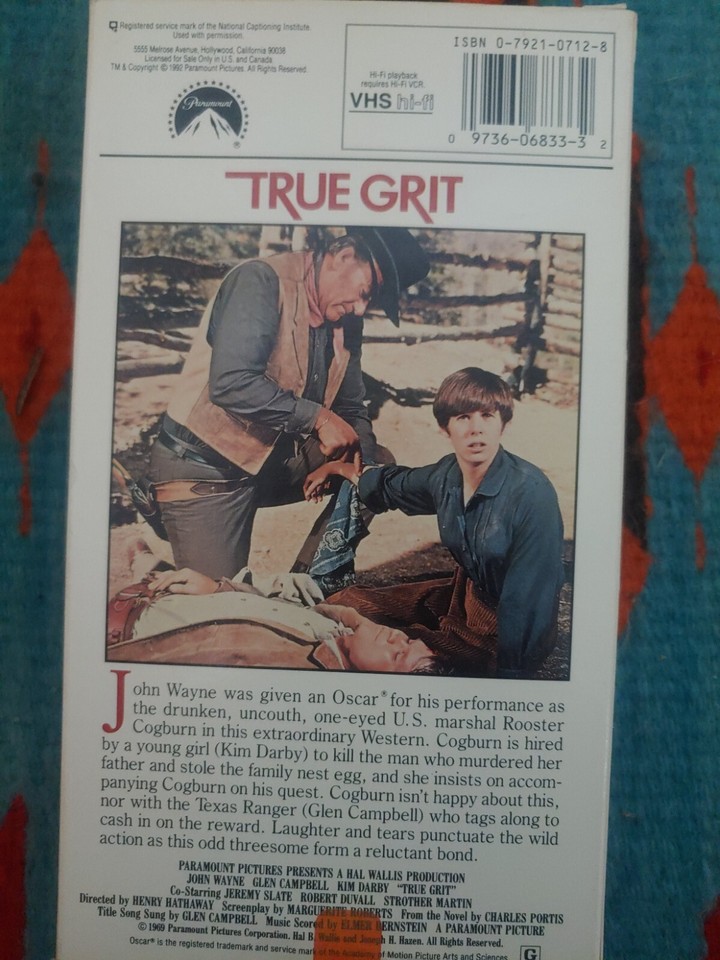 True Grit (VHS, 1969) John Wayne Glen Campbell Robert Duvall western ...