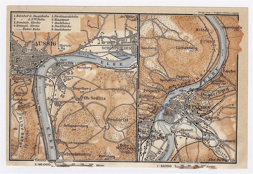 1911 ANTIQUE MAP OF DECIN TETSCHEN AUSSIG USTI NAD LABEM CZECH REPUBLIC ...
