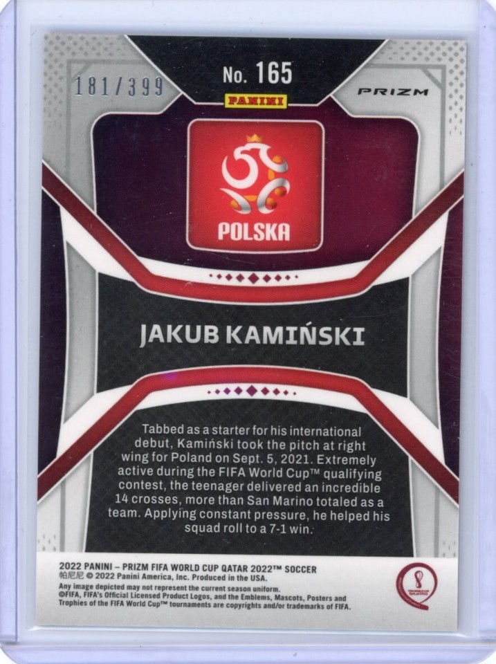 Jakub Kaminski 2022 Panini Prizm World Cup FIFA Red /399 #165 RC Poland ...