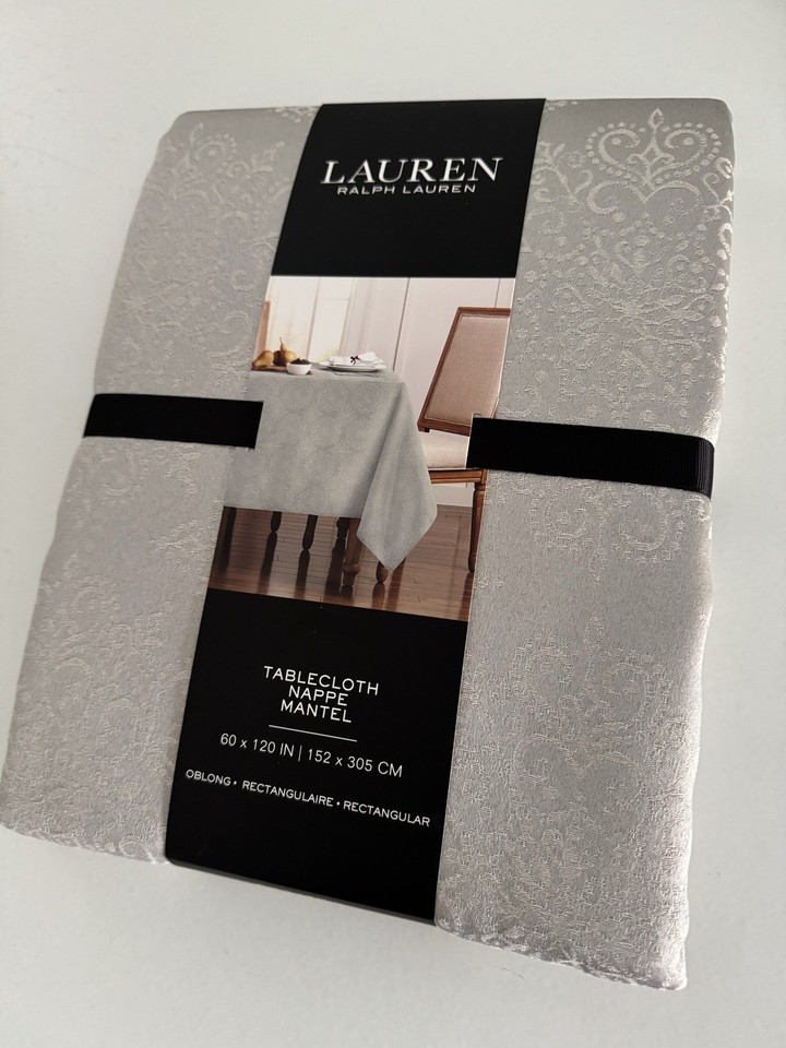 Ralph Lauren Oblong Tablecloth 60 x 120 Gray Textured Holidays ...