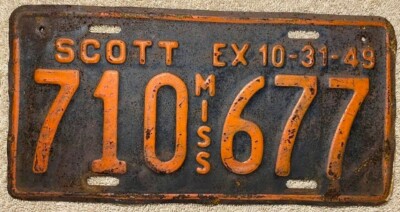 1949 Scott County Mississippi License Plate Vintage 710-677 | eBay