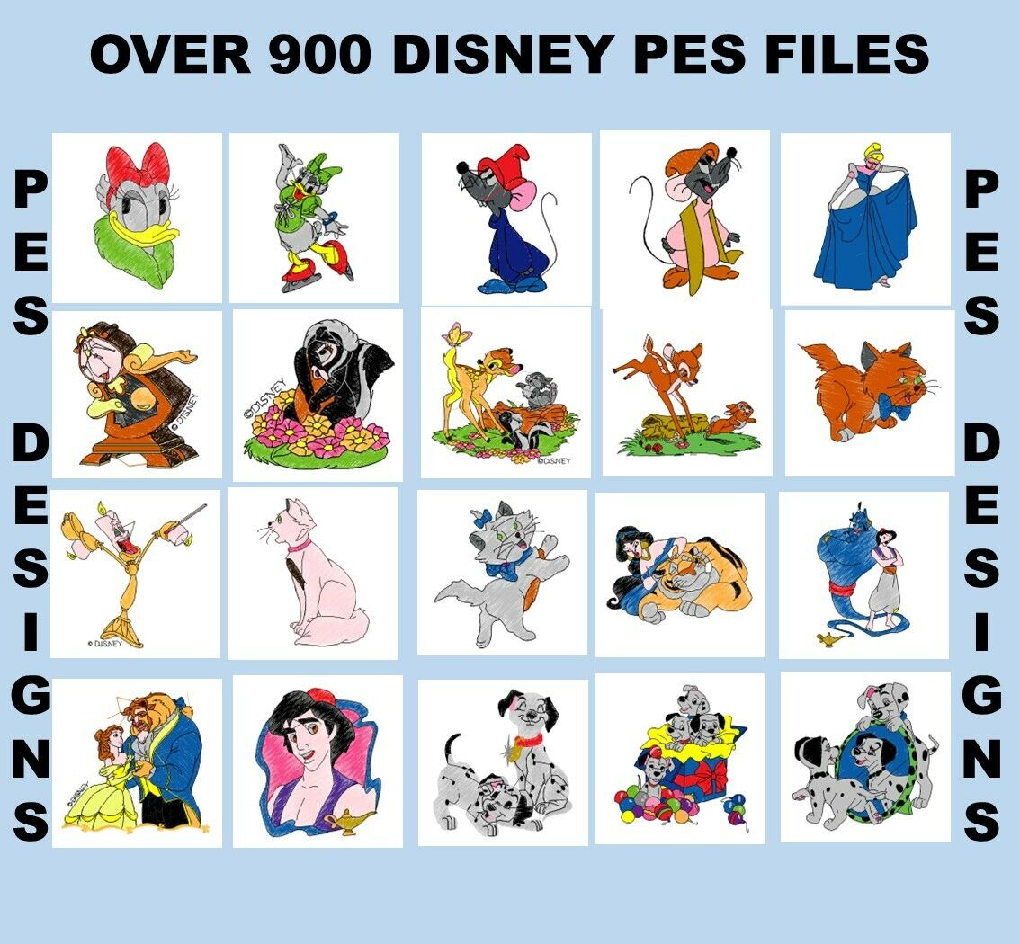 Over 900 Disney PES embroidery files pack on USB designs to embroider ...