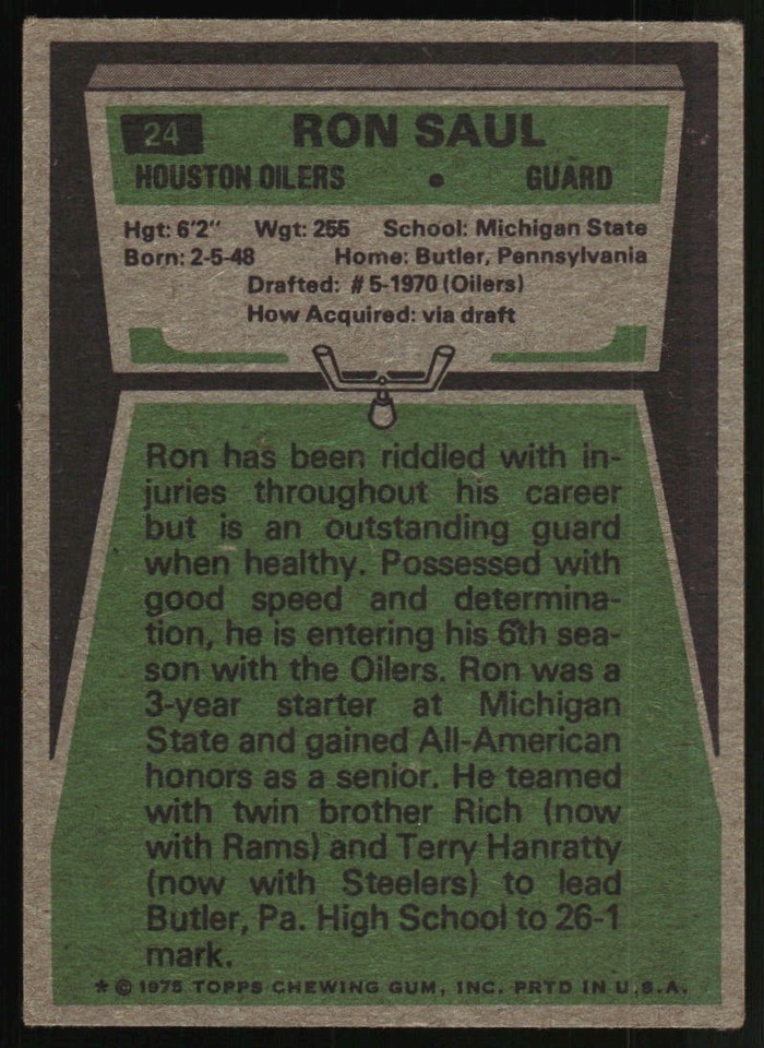 1975 Topps Ron Saul #24 Houston Oilers L6 | eBay