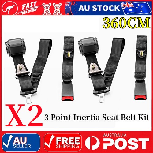 2× Universal 3 Point Inertia Seat Belt Kit For Car Truck Adjustable ...
