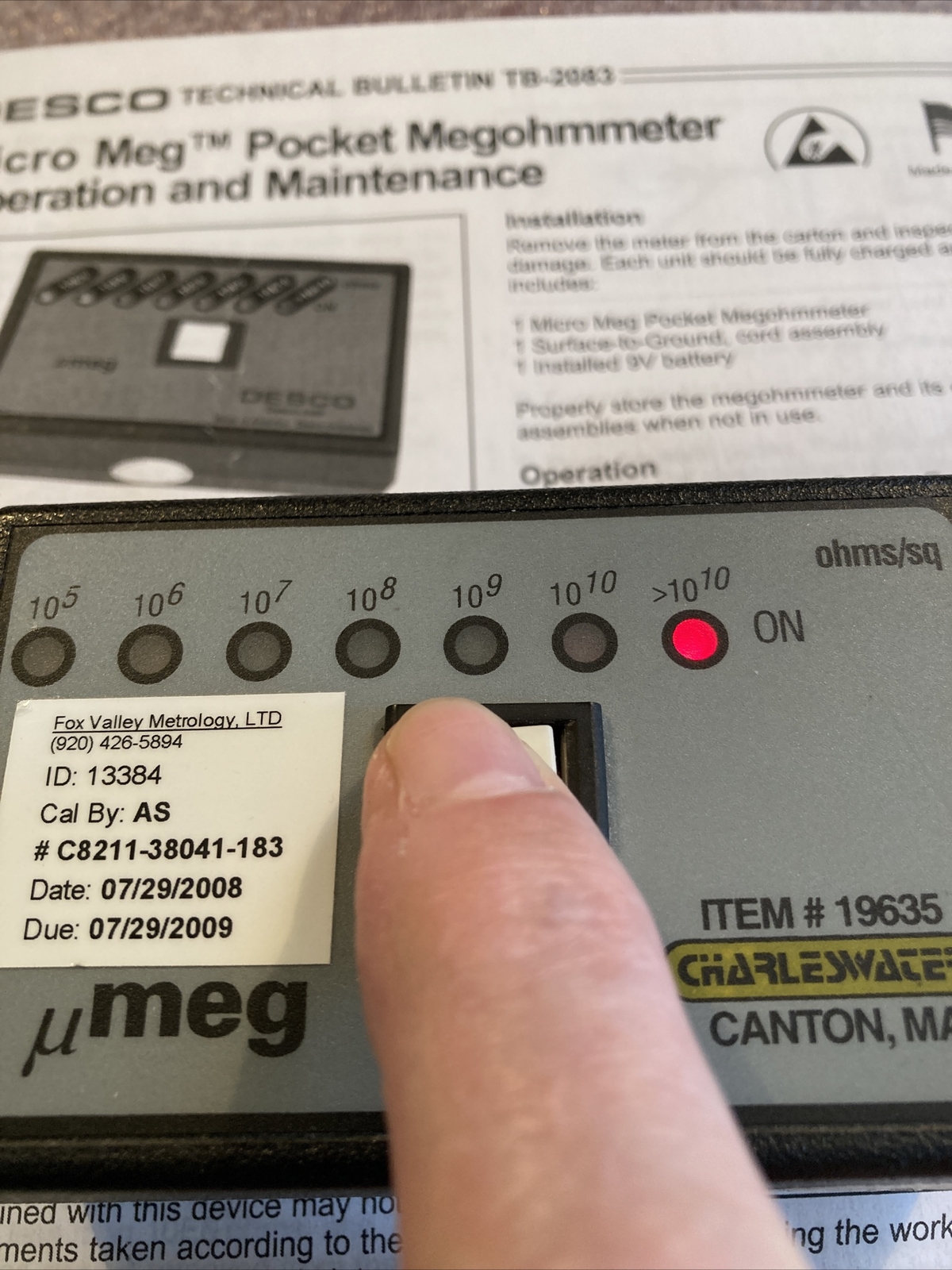 CHARLESWATER 19635 Umeg Pocket Megohmmeter for sale online | eBay