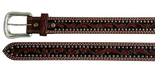 Western Heavy Duty Leather Belt Tooled Floral Brown Ranger Rodeo ...