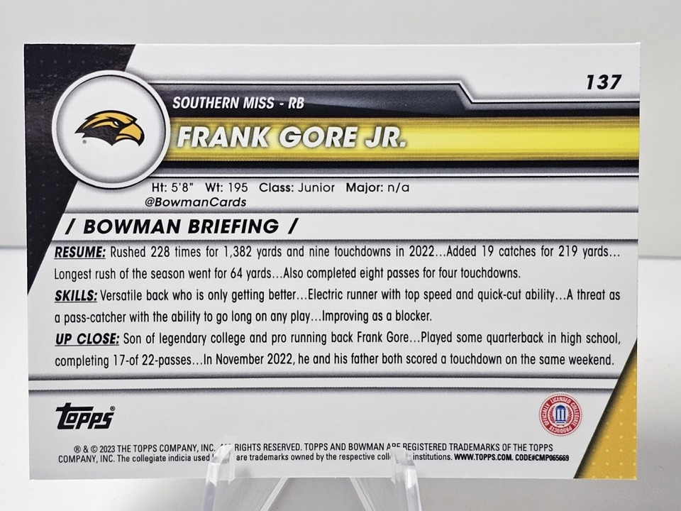 2023 Bowman University Chrome Frank Gore Jr #137 1st Bowman Southern ...
