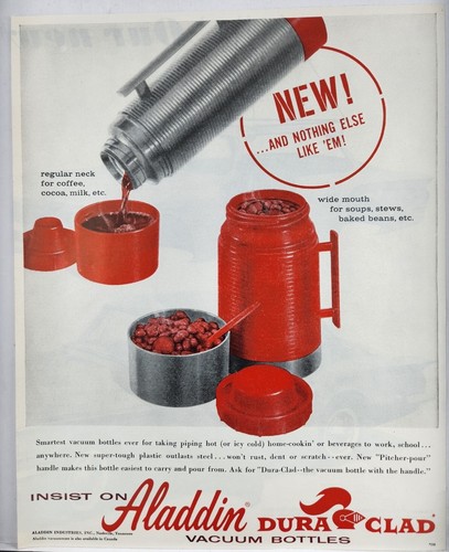 1961 Aladdin Dura Clad Vacuum Bottles Vintage Print Ad Poster Man Cave ...