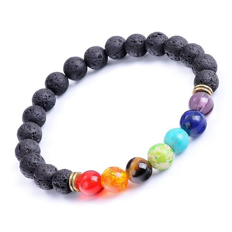 Colorful stone bracelet volcanic stone handmade semi-precious beaded ...