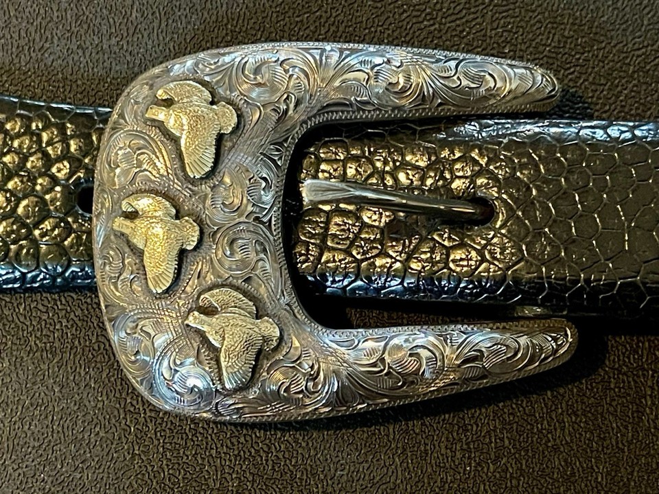 Clint Orms Fort Bend 1844 Quail & Pointer Belt Buckle Set Sterling Silver & 10K | eBay