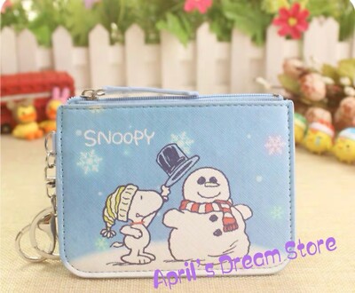 Winter Holiday Snoopy & Snowman ID Cardholder Coin Purse Keychain ...