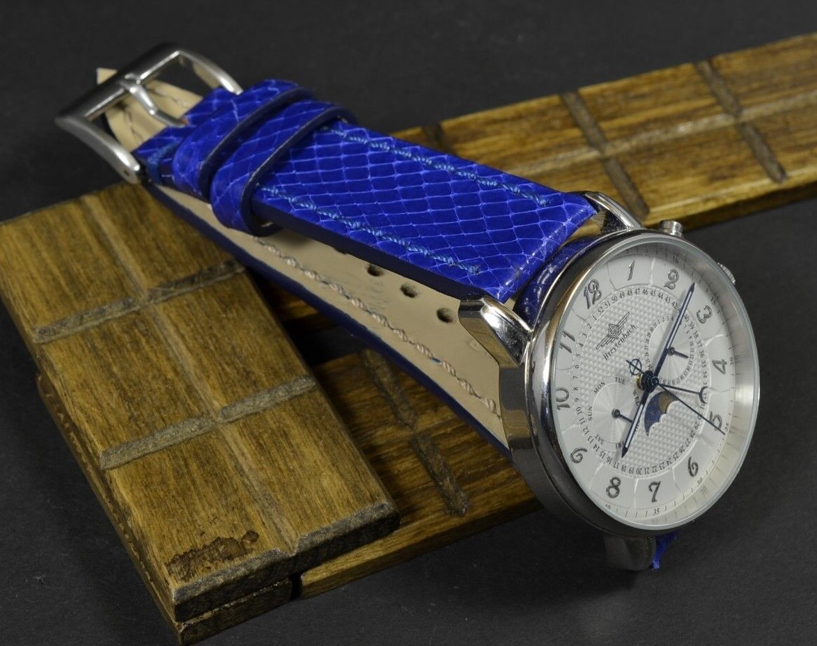 CORREA RELOJ 22 20 18 MM AZUL NAVY GENUINA PIEL SERPIENTE HECHA A MANO ...