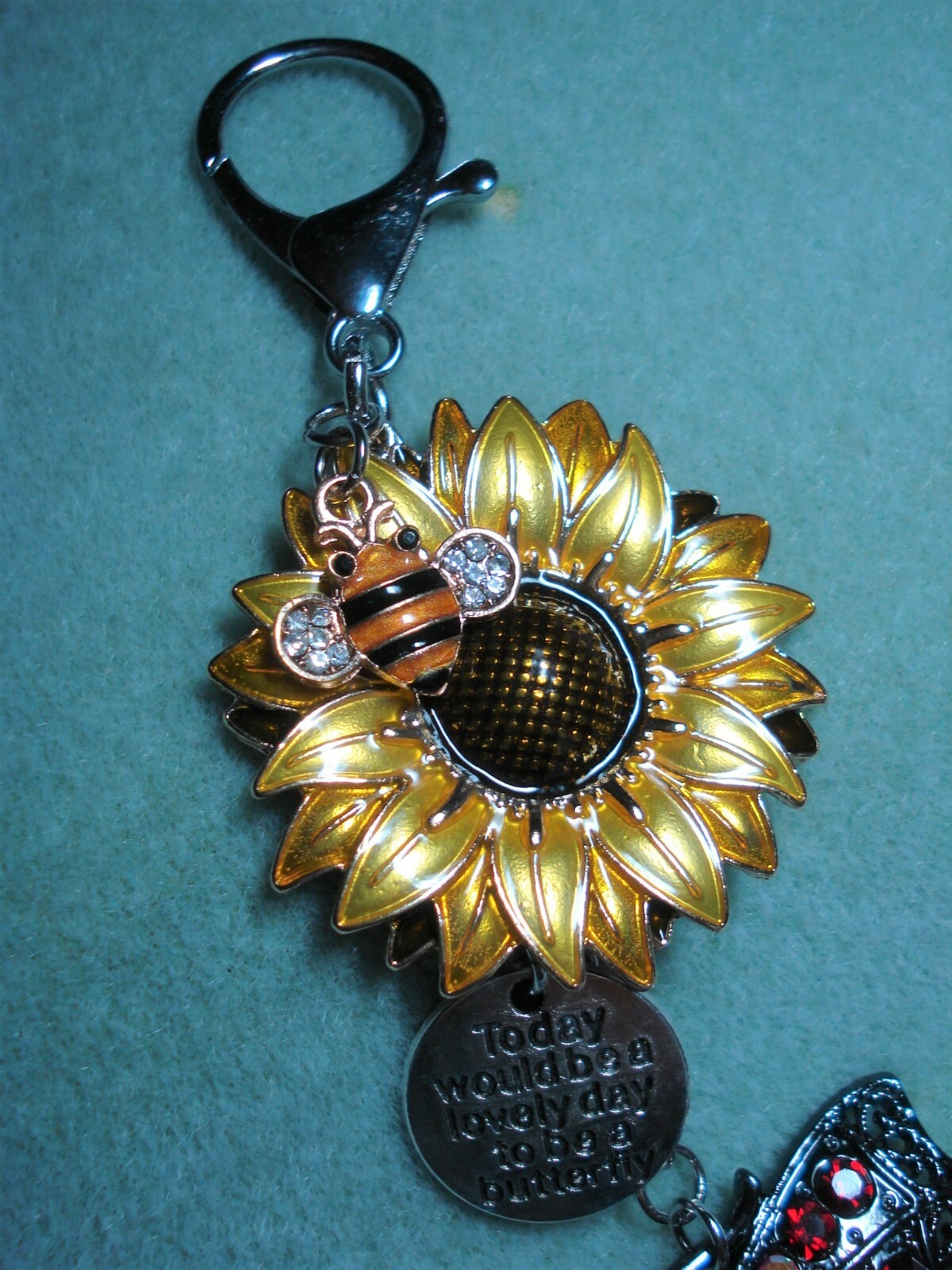 6 1/4" Drop Red Rhinestone Butterfly, Sunflower & Bee Purse or Bag ...