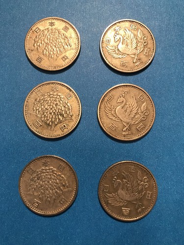 1957-1966 Old Japanese Silver Coins Japan 100 Yen Showa Emperor 6 coins ...