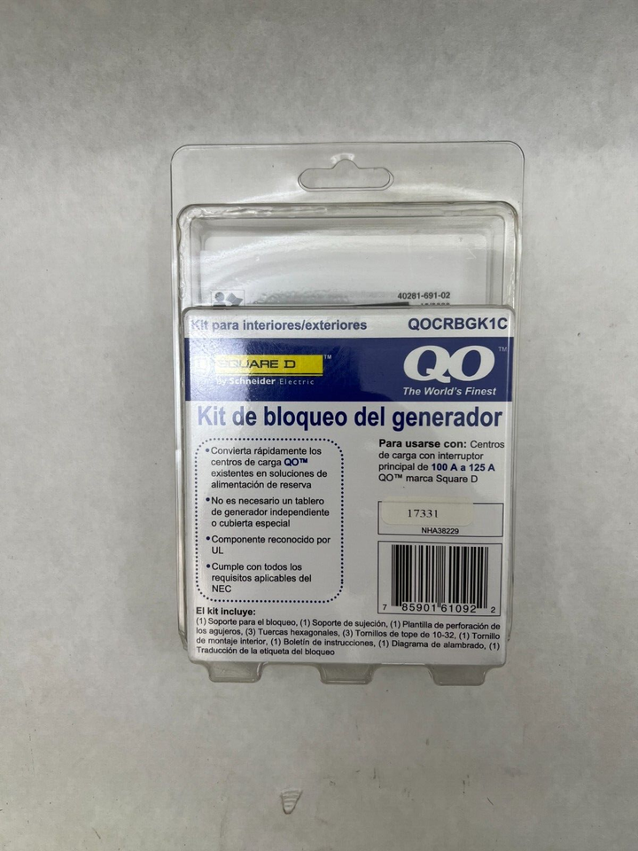 Square D QOCRBGK1C NIB Generator Interlock Kit 100A-125A Main Breaker # ...