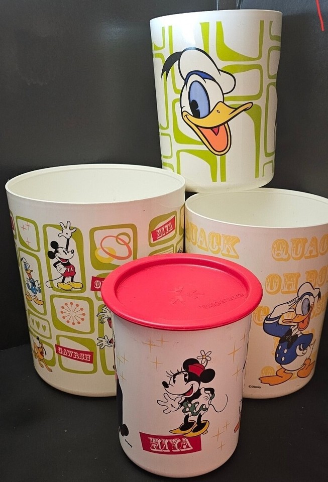 Set 4 Tupperware (1 Lid) Disney Canisters Mickey Mouse Minnie Goofy ...