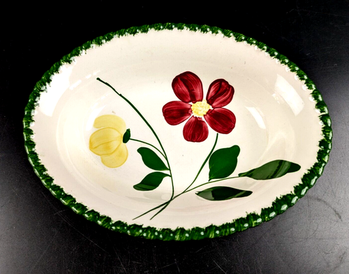 Blue Ridge Pottery, 9.5" Oval Serving Bowl, Yellow/Dark Red Flowers ...