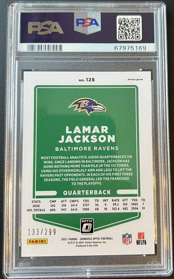 LAMAR JACKSON 2021 DONRUSS OPTIC SILVER WAVE GEM MINT 10 PSA CARD /299 ...