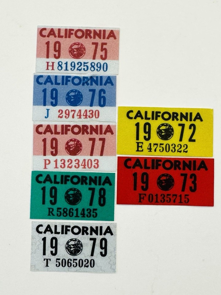 1970's California License plates DMV Clear YOM Free year sticker with ...