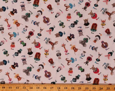 Cotton A-Z Alphabet Animals Words Zootopia Fabric Print by the Yard ...