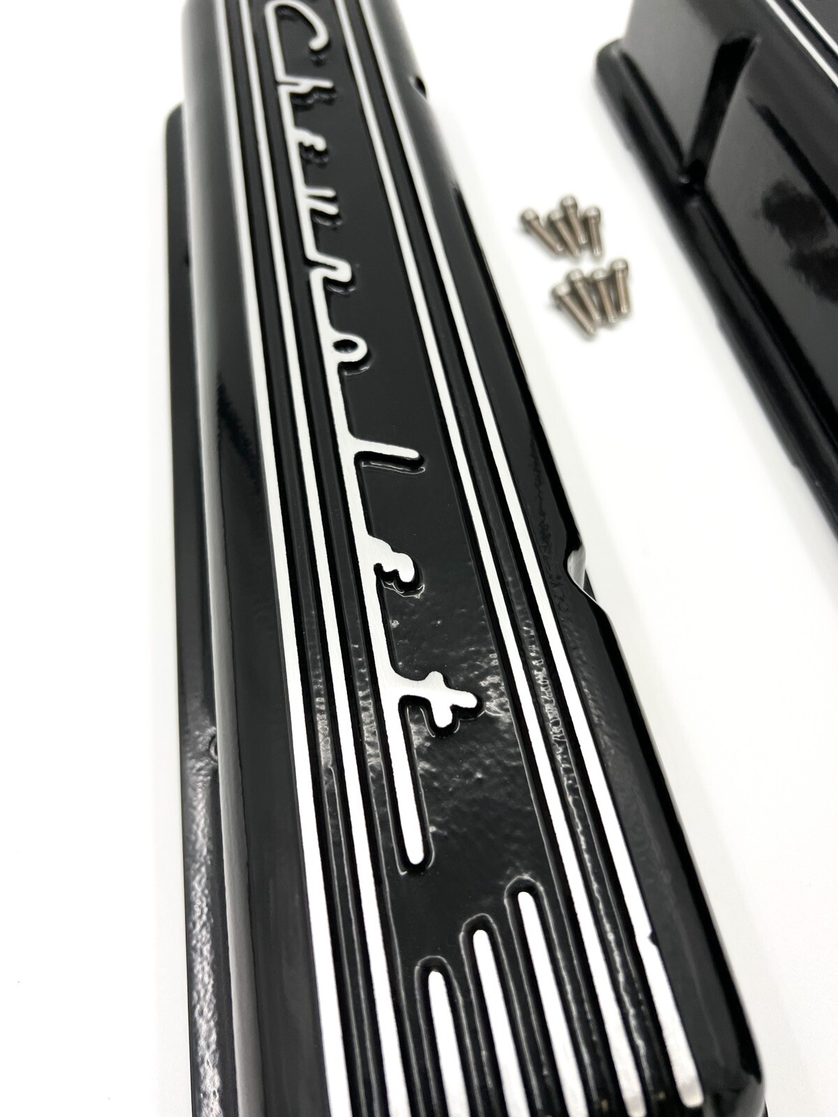 Black Finned "Chevrolet" Script Valve Covers For Small Block Chevy - No ...