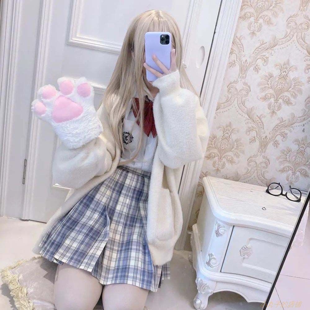 For Women Cute Fluffy Cat Claw Gloves Paw Mittens Anime Cosplay Gloves ...