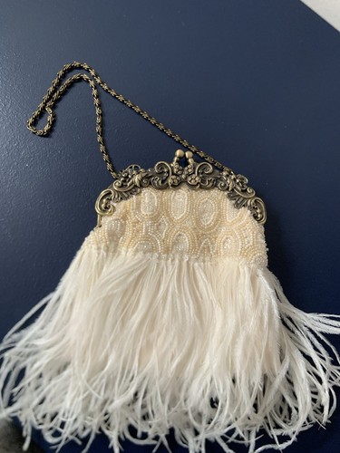 1920s Gatsby Style Handbag, Beaded/faux Ostrich Feather, Wedding, Races ...