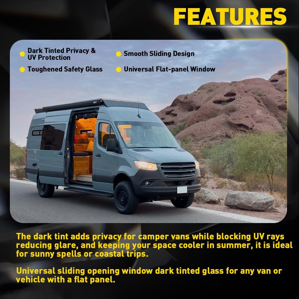 UNIVERSAL CAMPER VAN DRIVER SIDE Dark Tinted, Sliding Window 780mm x ...
