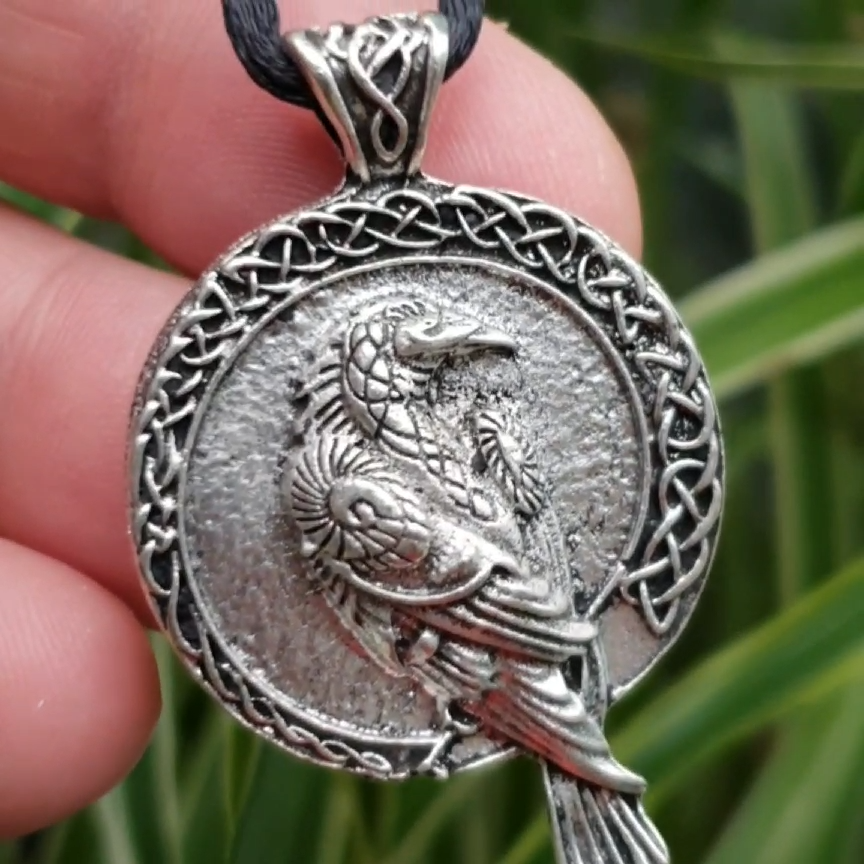 Raven Necklace Pendant Norse Viking Odin All Father Rune Double Sided ...