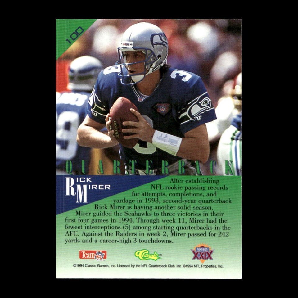 Rick Mirer 1994 Classic Seattle Seahawks #100 R327A 15 | eBay