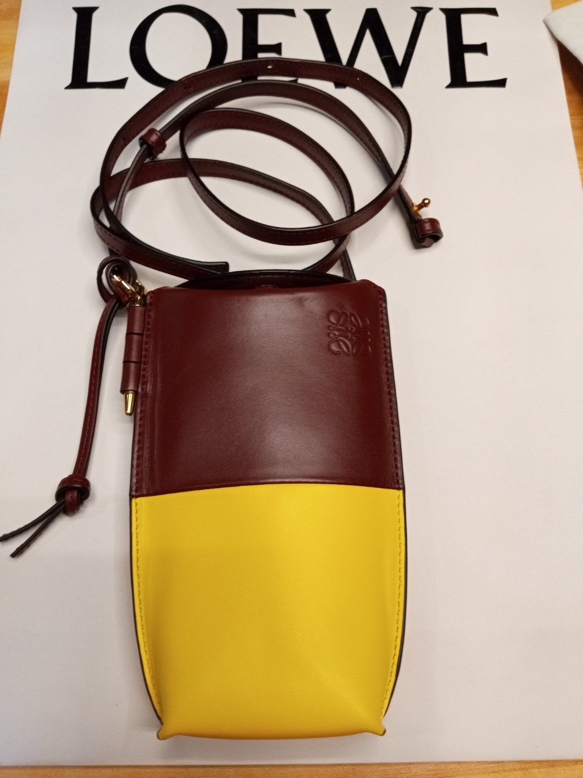 Loewe Gate Pocket Crossbody Bag BiColor Burgundy Yellow | eBay