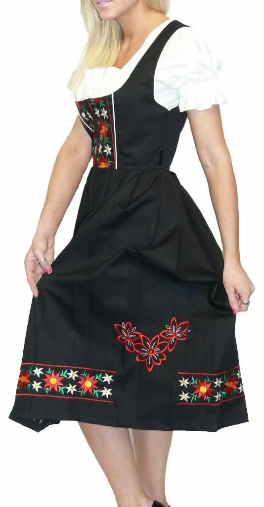 Sz 24 2XL Black German Dirndl Waitress Dress Long Oktoberfest Hostess ...