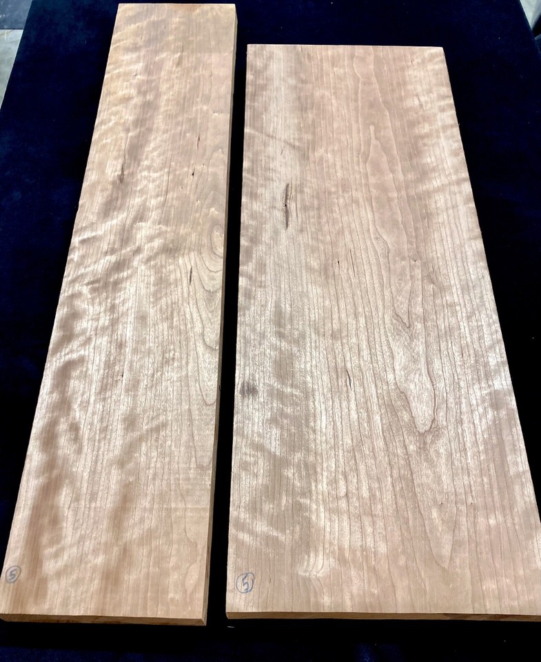 Two Curly Cherry Boards Intense Figure Tonewood Bright Sheen Craft Pack ...
