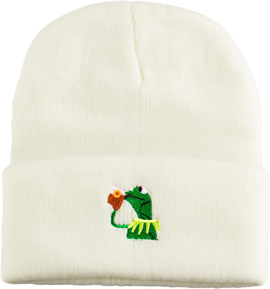 Winter Kermit the Frog Sipping Tea Beanie Warm Soft Oversized Thick ...