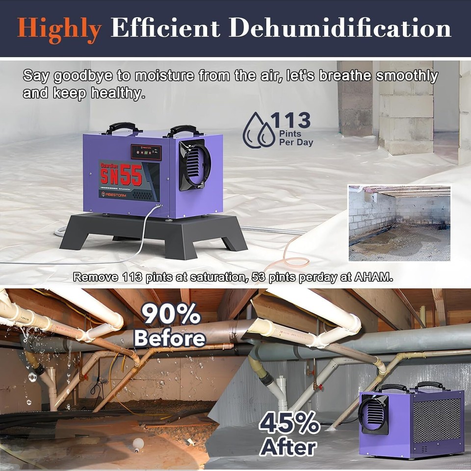 ABESTORM 113Pint Crawl Space Dehumidifier Basements Commercial Garage ...