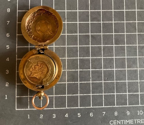 Unusual antique brass king George V full sovereign coin holder locket ...