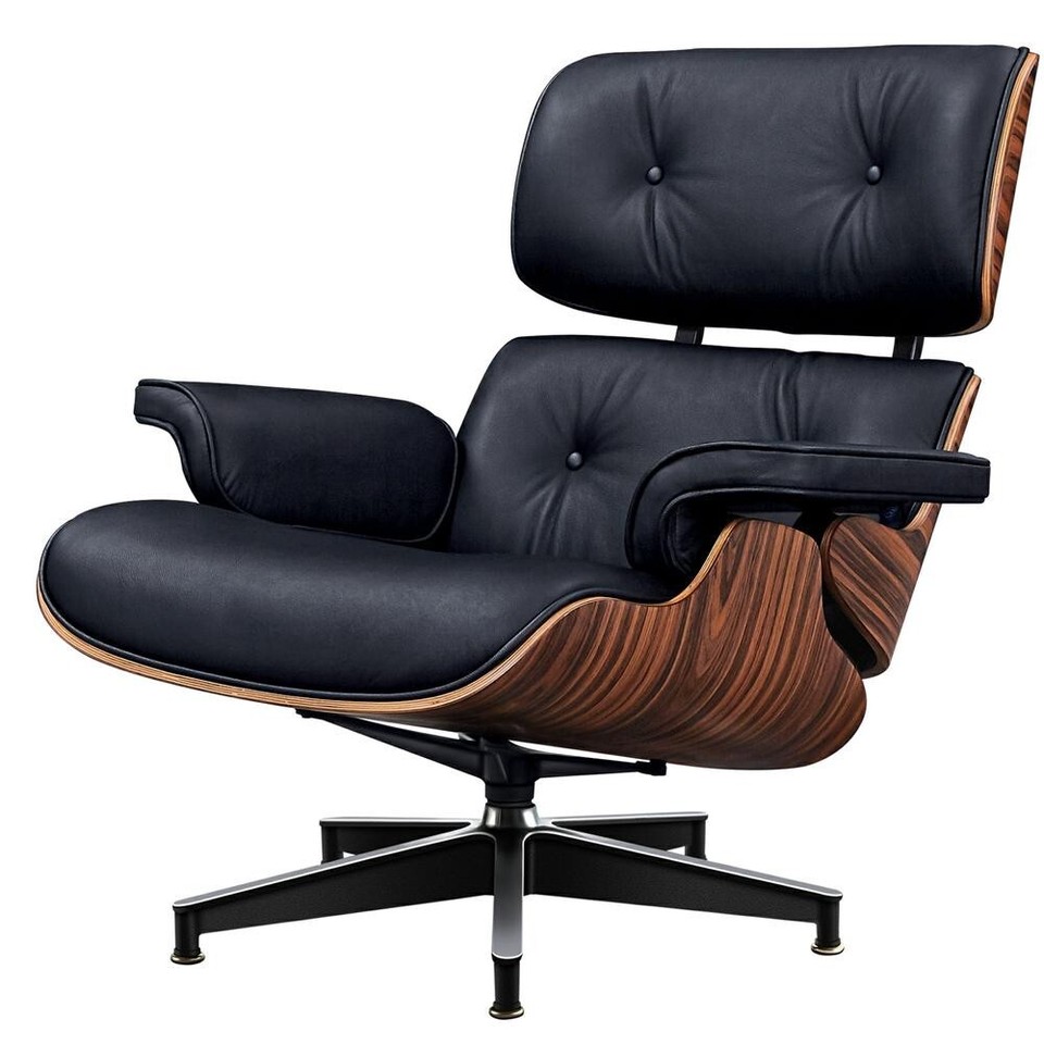 Mid Century Eams Lounge Chair and Ottoman Set Top Grain Leather ...