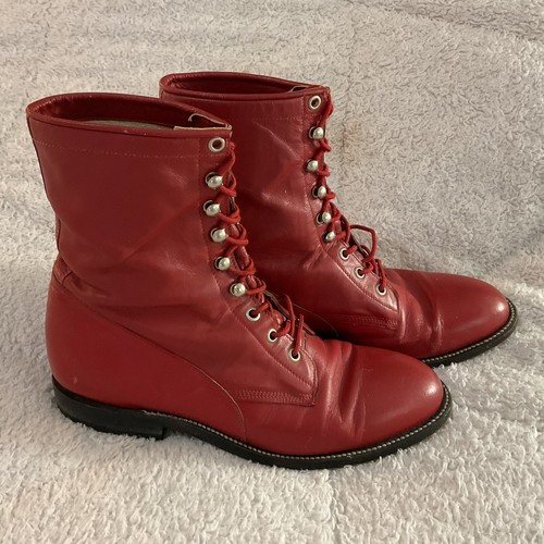 Cowtown Red Leather Roper Boots Vintage Rodeo Rockabilly Shoes Women US ...