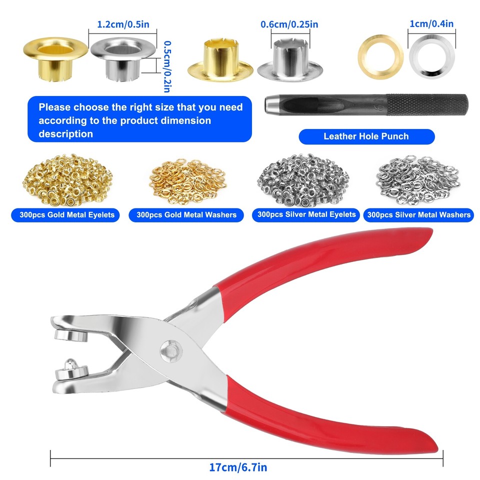 600 Set Grommet Kit Eyelet Snap Buttons Leather Hole Punch Pliers Tools ...