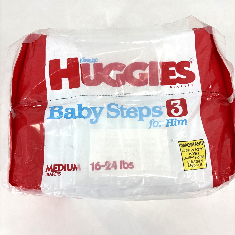 Sealed Pack 36 Medium Size 3 1992 Huggies Baby Step Him Vintage Plastic ...